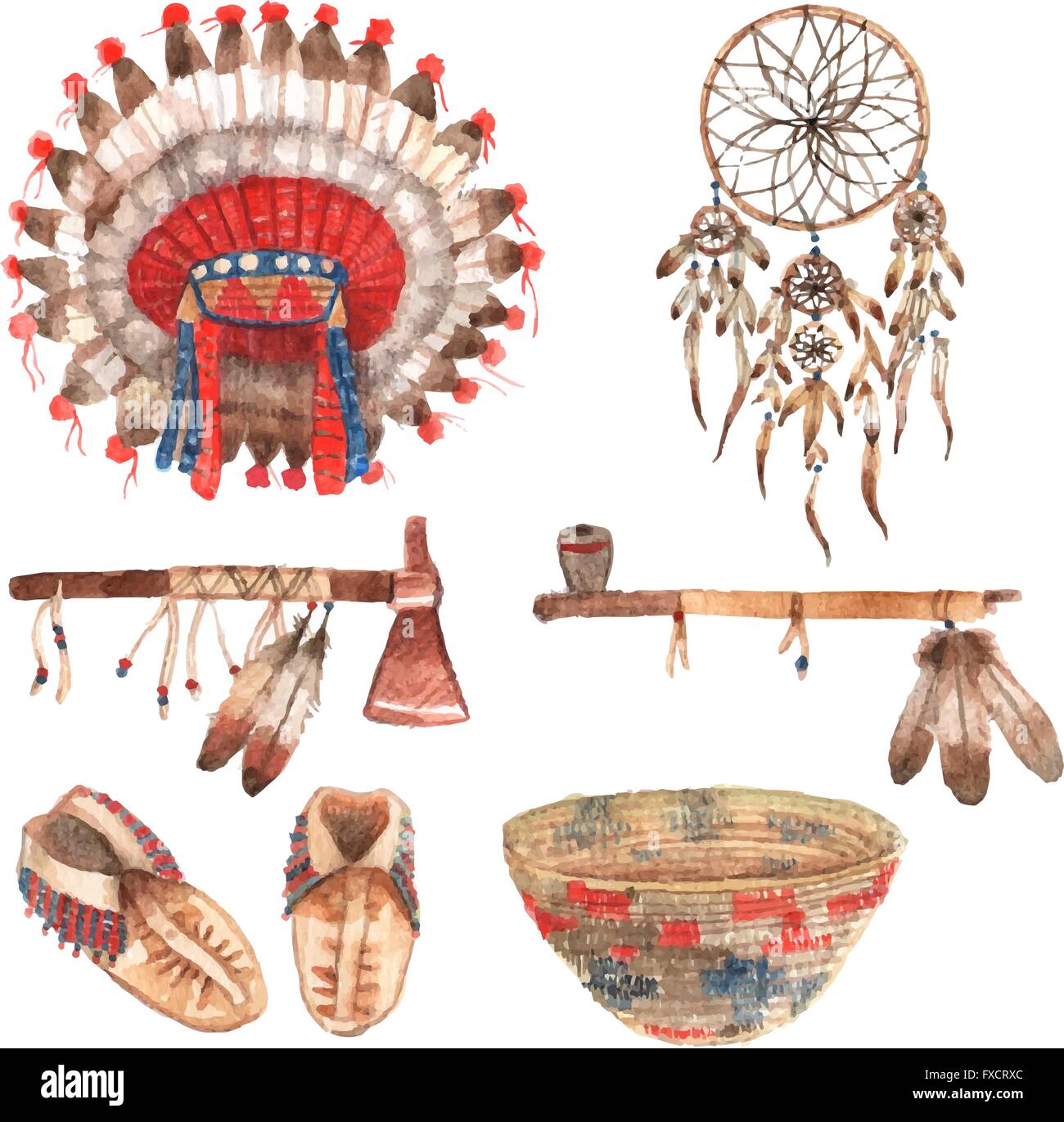 American native objects pictograms set watercolor Stock Vector Image ...