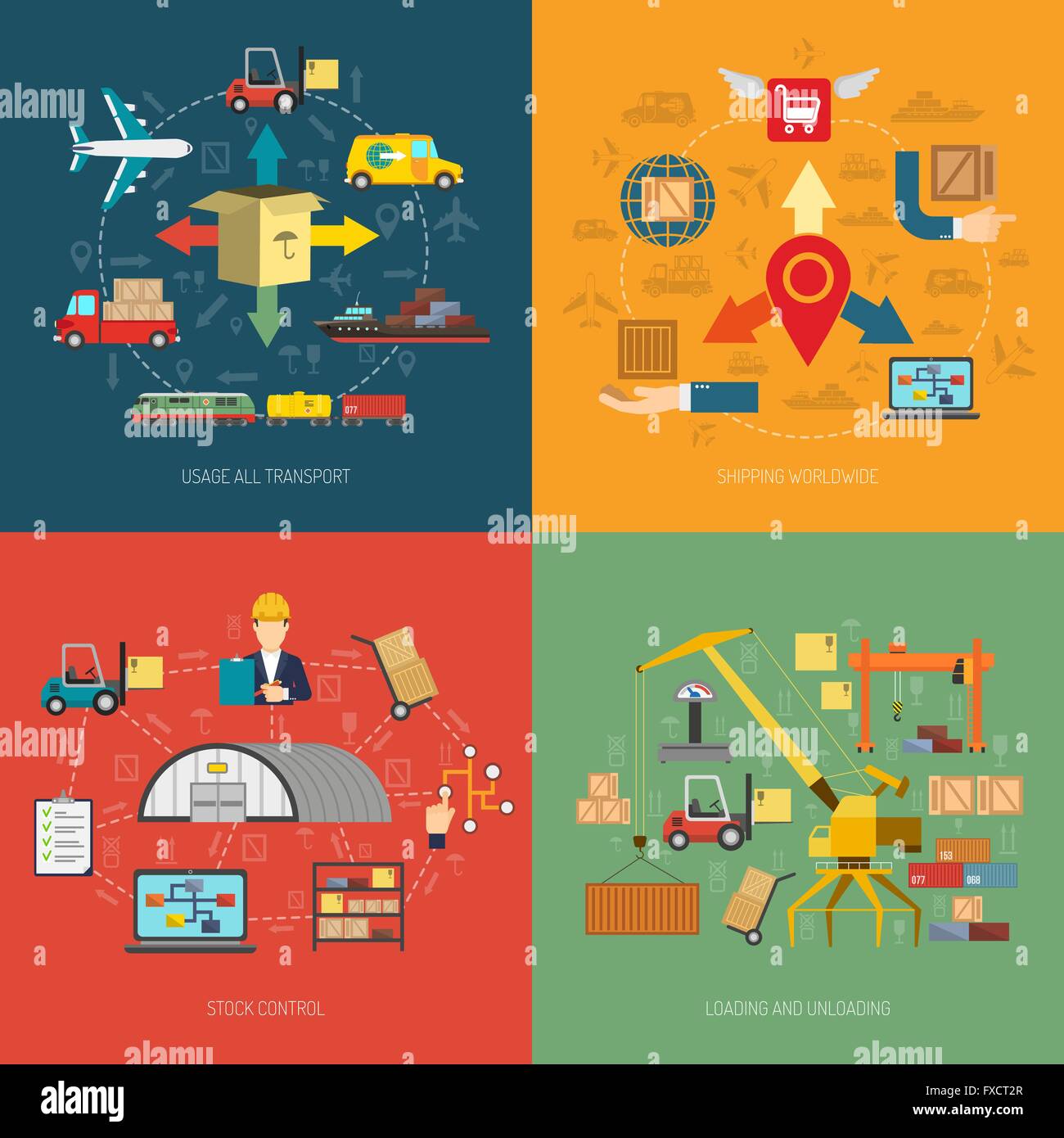 Logistic 4 flat icons square banner Stock Vector Image & Art - Alamy