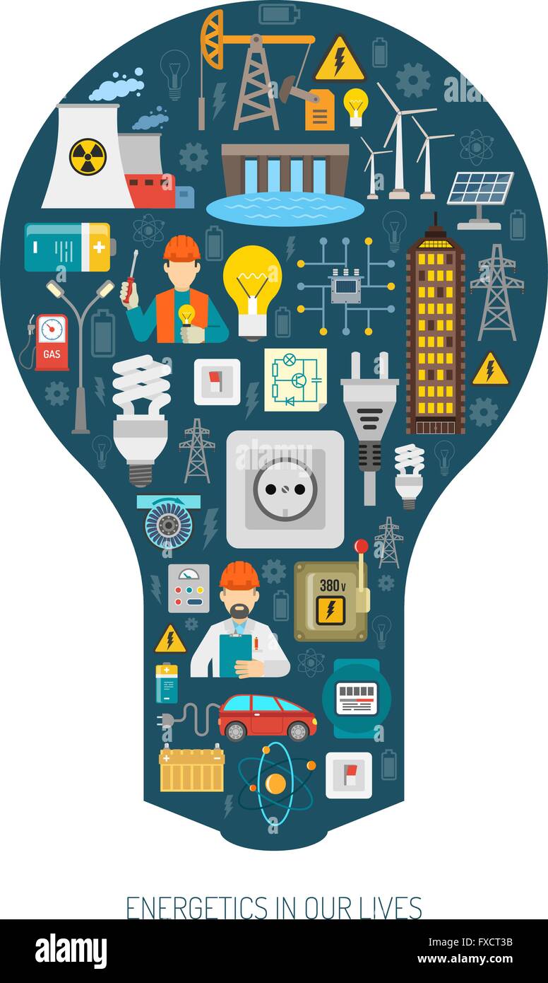 Energy production consumption concept bulb poster Stock Vector Image ...