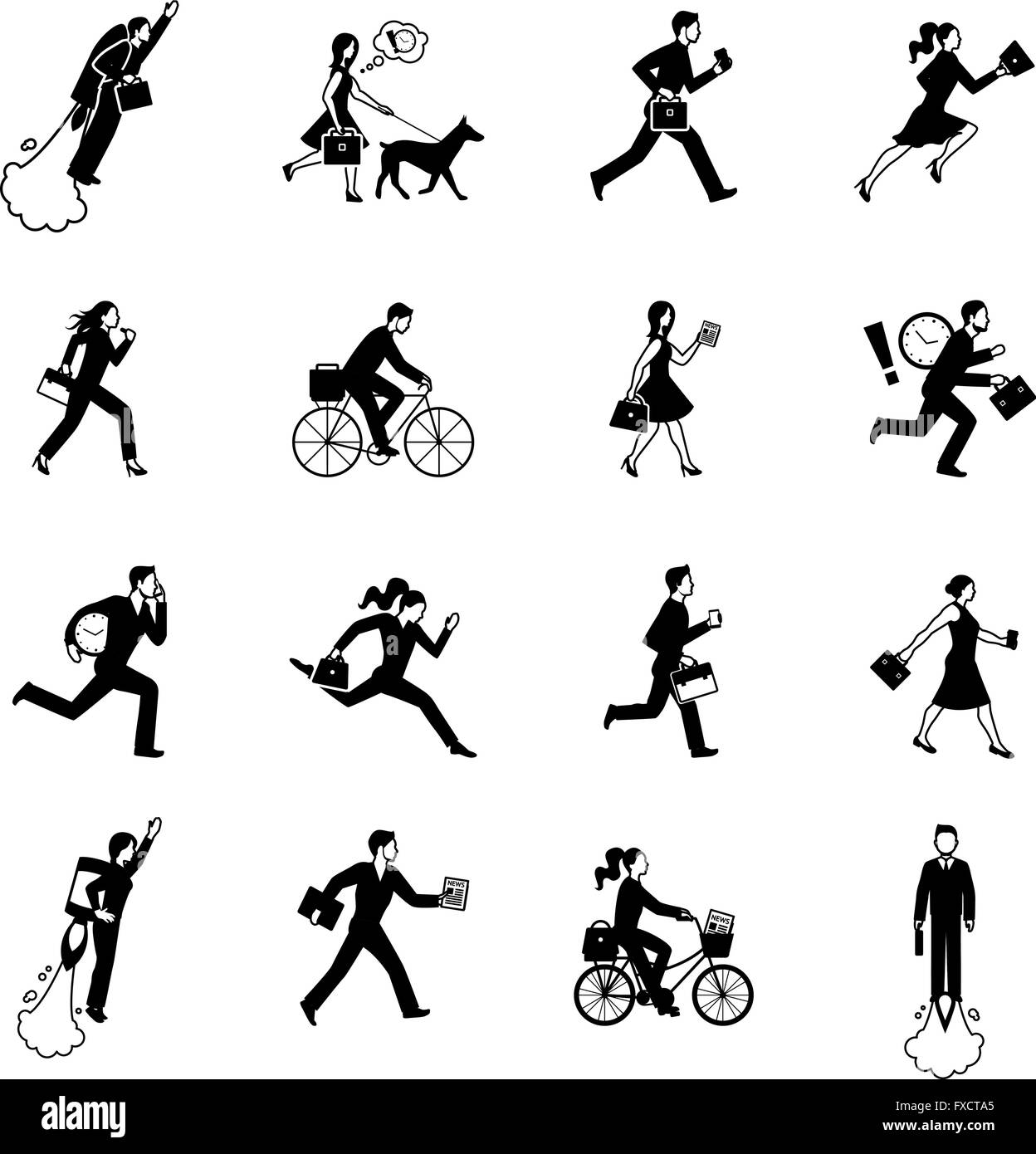 Hurrying Business People Monochrome Set Stock Vector Image & Art - Alamy