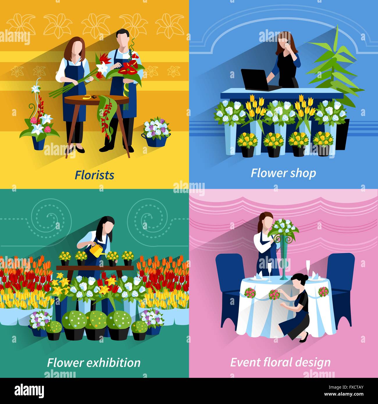 Florist 4 flat icons square composition Stock Vector Image & Art - Alamy