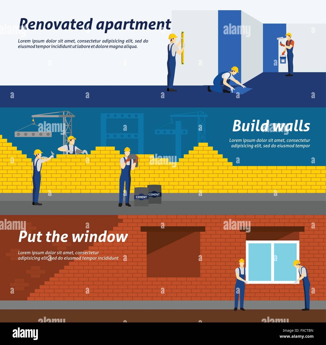 Apartment building flat horizontal banners set Stock Vector Image & Art ...