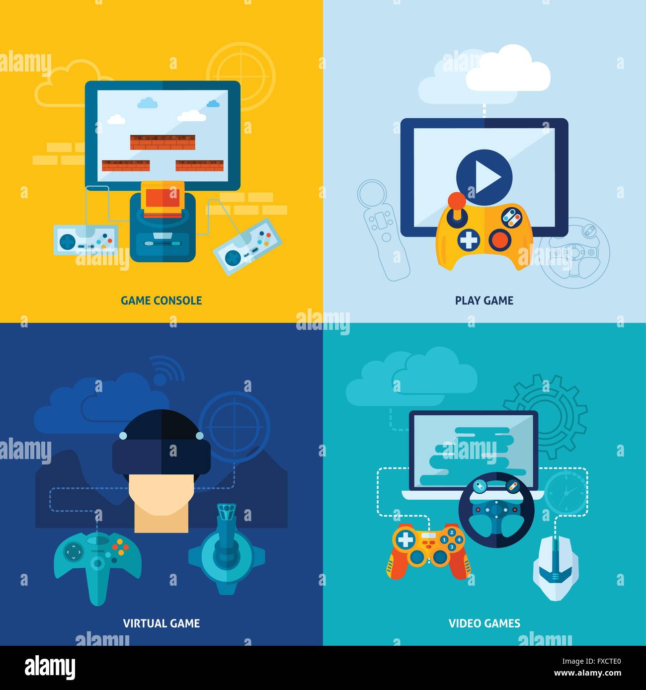 Video Game Flat Set Stock Vector Image & Art - Alamy