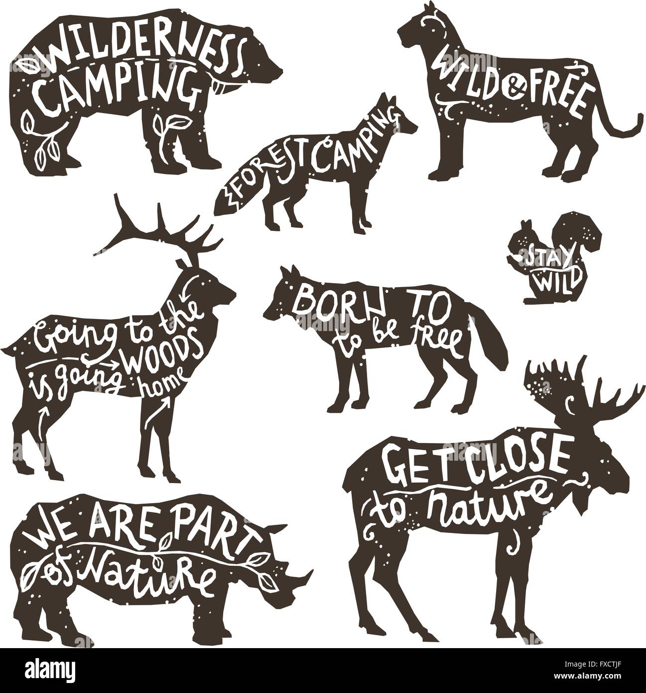 Wild Animals Silhouettes With Lettering Stock Vector Image & Art - Alamy