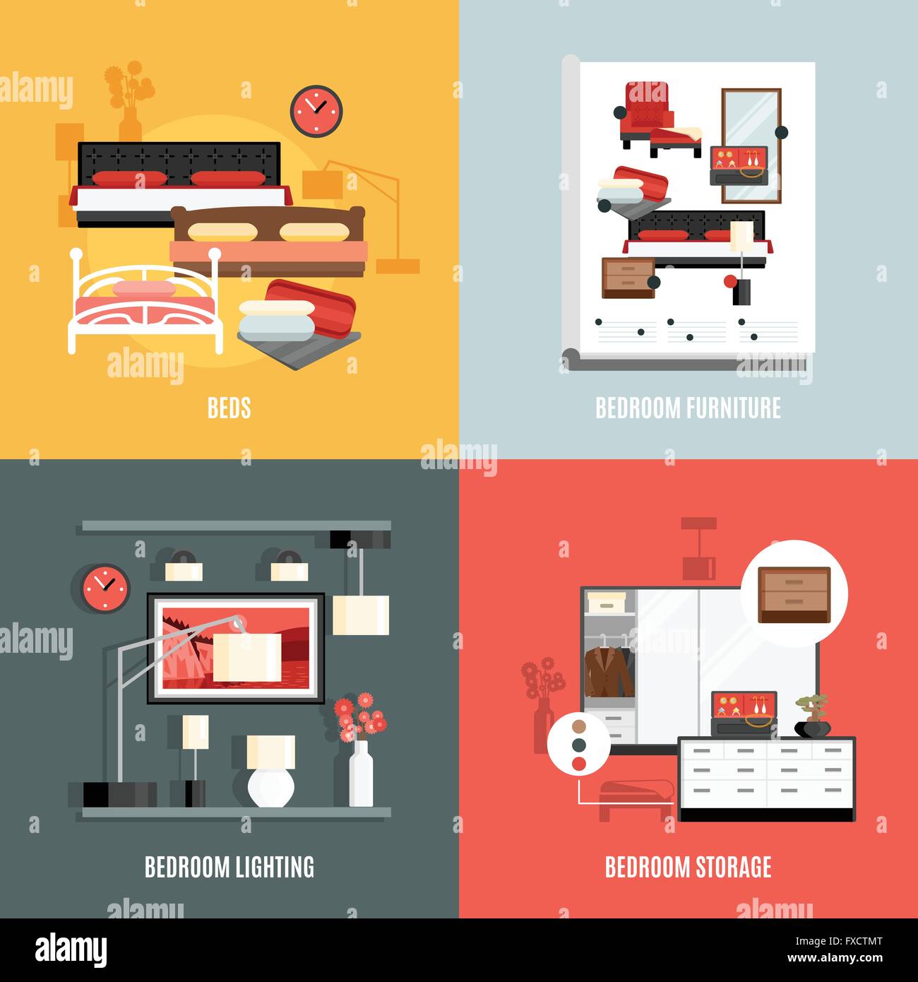 Bedroom Furniture Icons Set Stock Vector Image & Art - Alamy