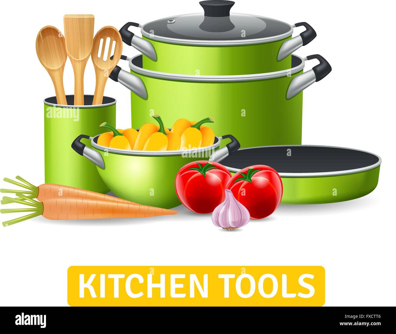 Kitchen Tools With Vegetables Illustration Stock Vector Image & Art - Alamy