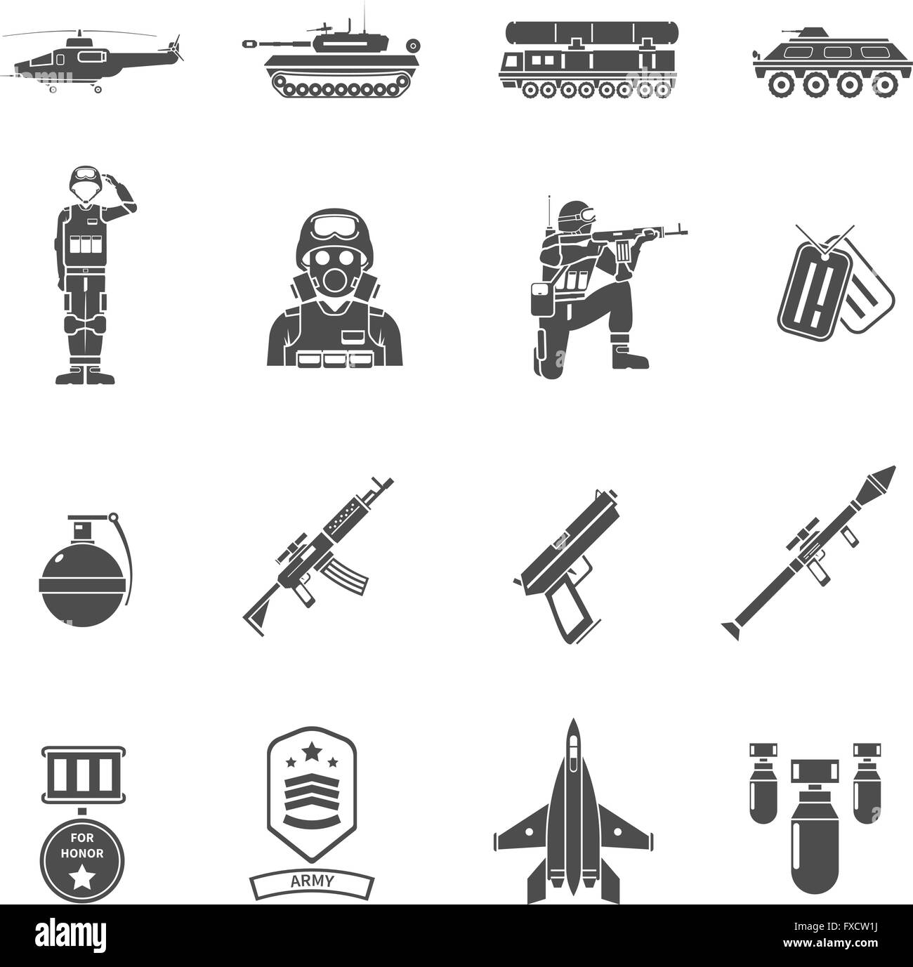 Army Black White Icons Set Stock Vector Image & Art - Alamy