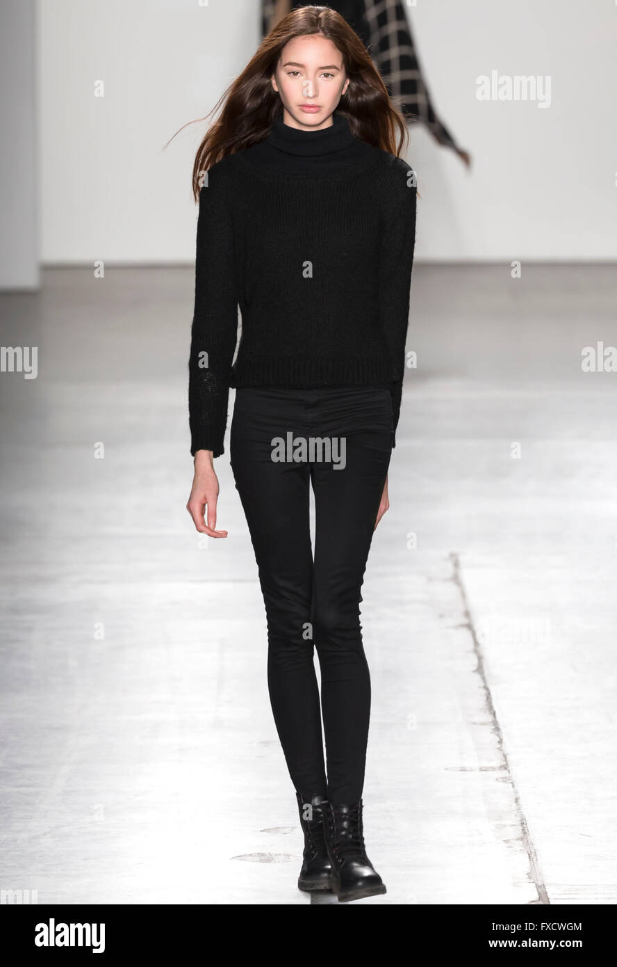 New York, NY - February 14, 2016: Karime Bribiesca walks the runway at ...