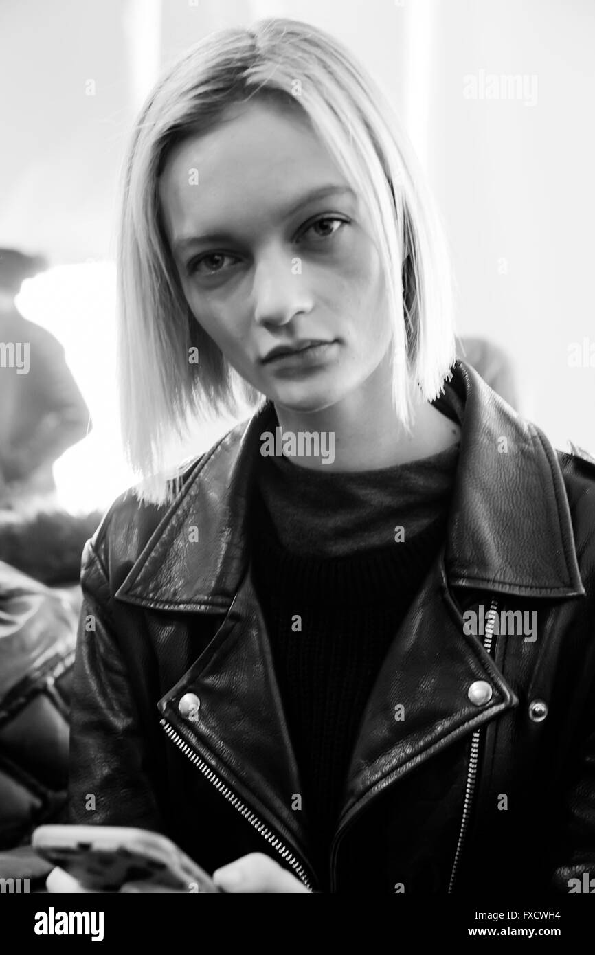 New York, NY - February 14, 2016: Ida Dyberg poses backstage at the ...