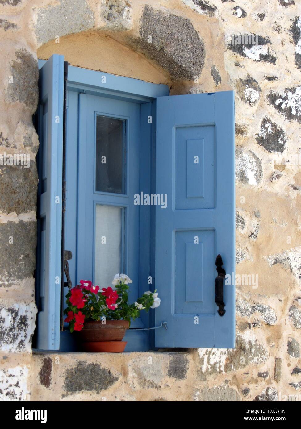 Blue Window Greek Island Architecture Stock Photo - Alamy