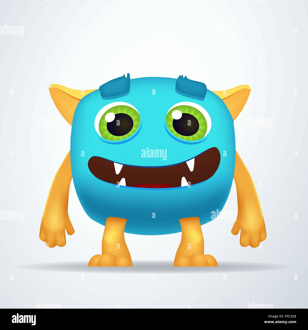 Cute colorful blue Ogre with silly smile and friendly eyes. Fun yeti ...