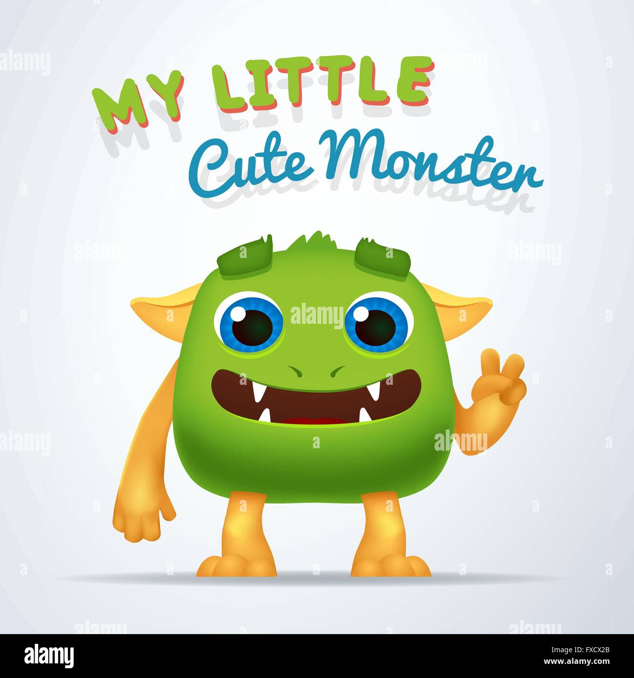Cute Green alien beast character. My little cute monster typography ...