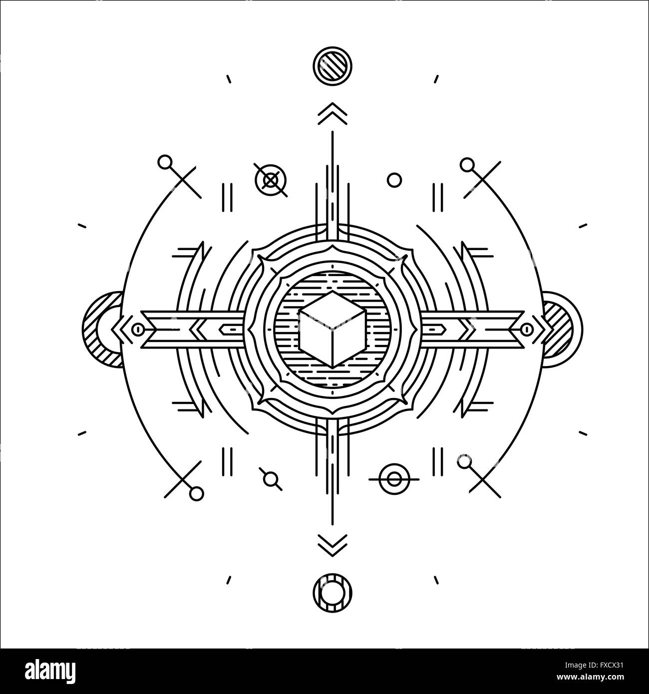 Linear technology space design. Modern futuristic line badge. Hipster ...