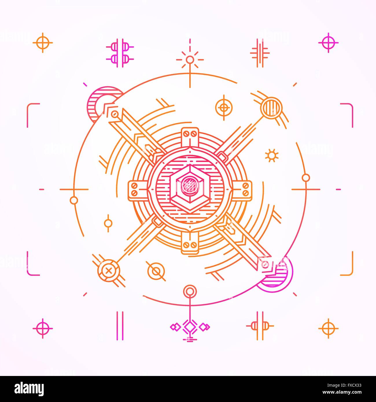 Modern thin line space design. Outline cosmic symbol. Simple mono ...