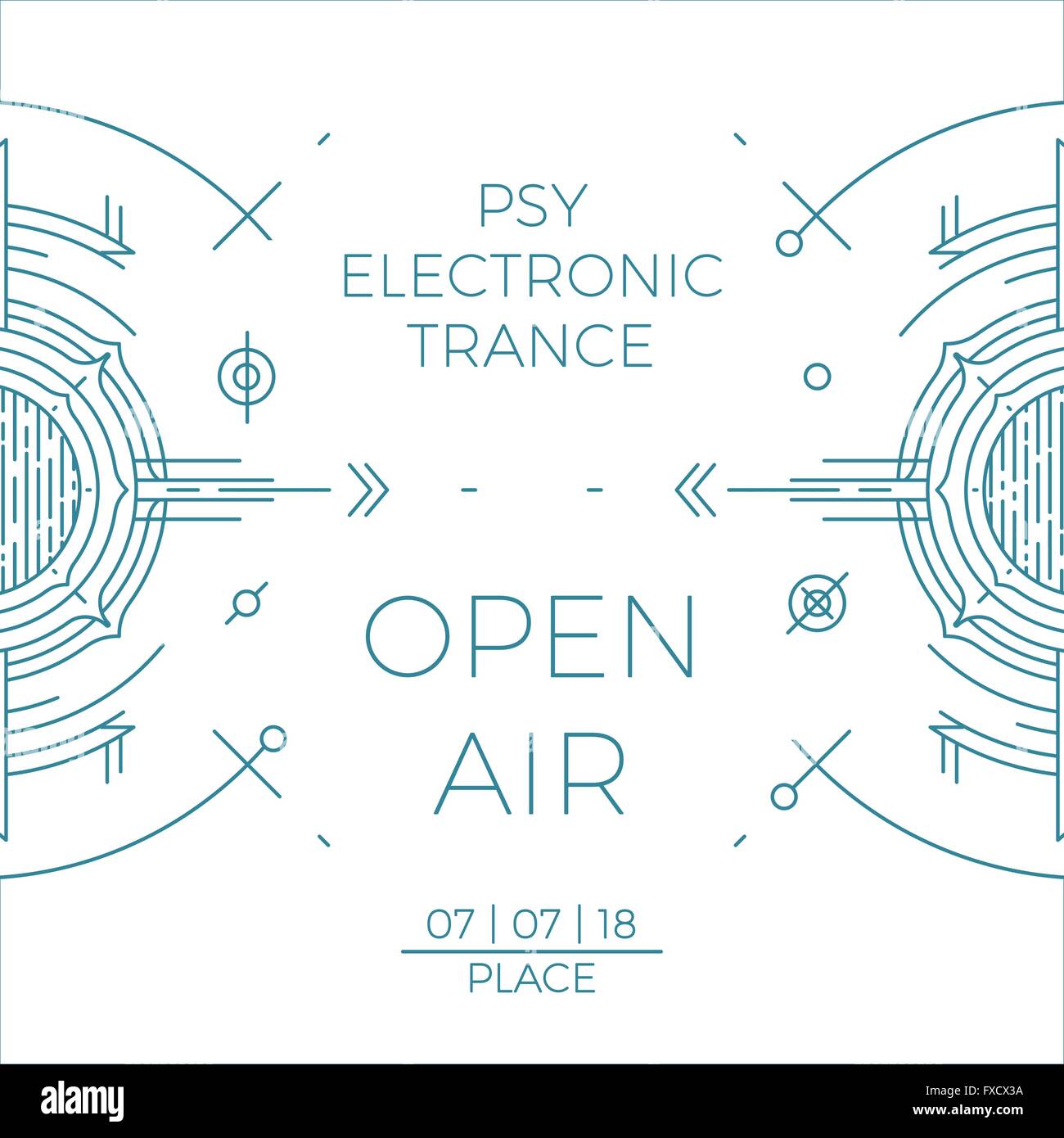 Modern thin line open air poster illustration. Outline cosmic banner ...