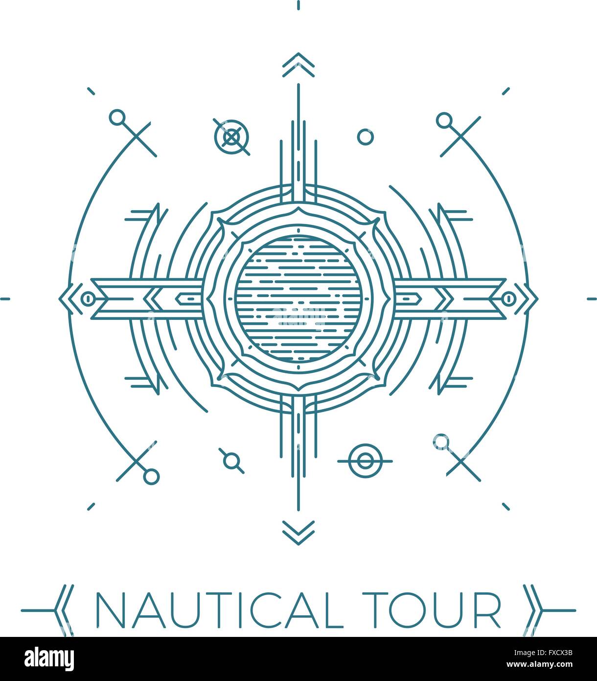 Modern thin line nautical illustration. Outline sea tour logo. Simple ...