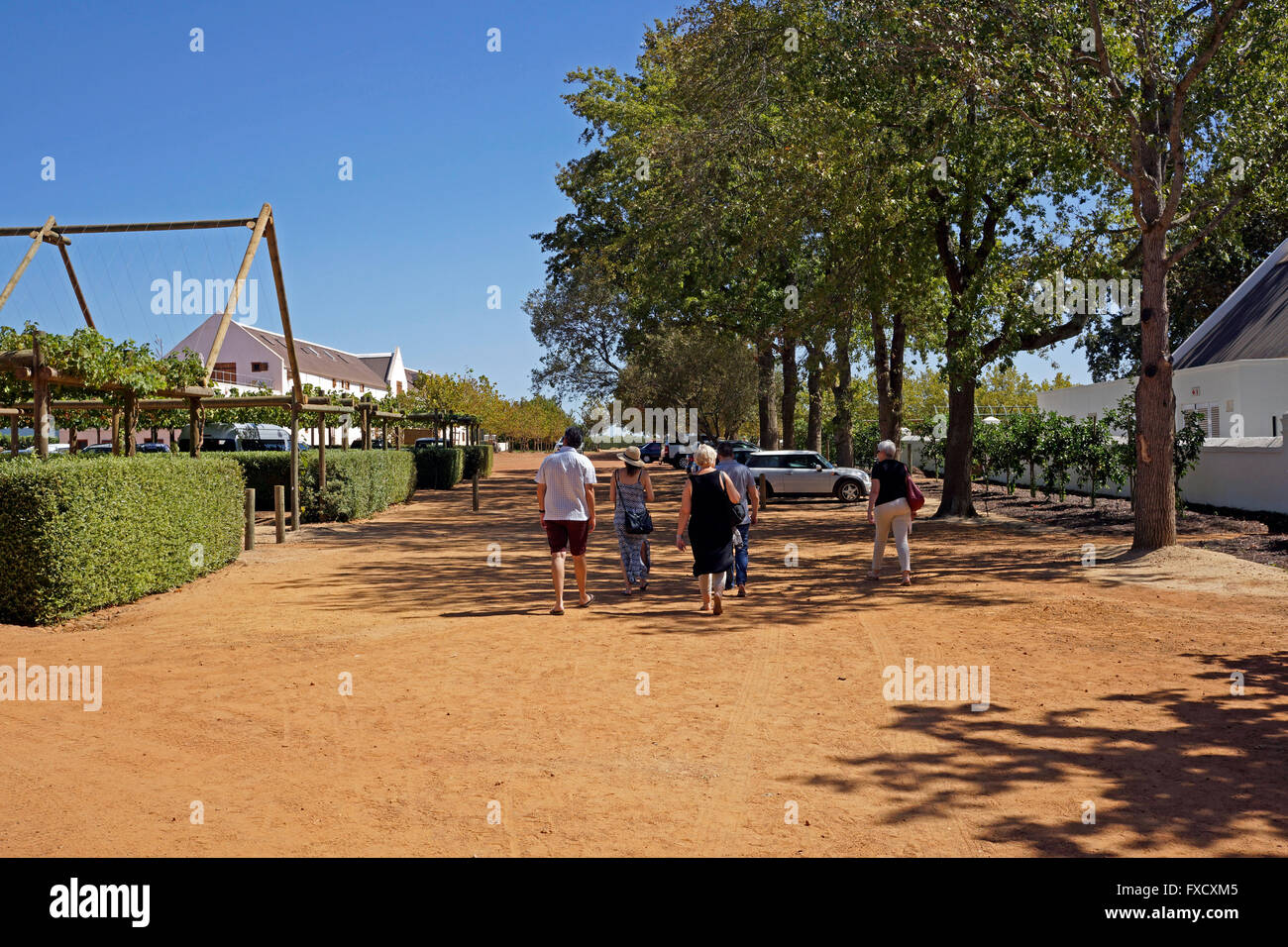 Day visitors leaving the historic Cape Dutch farm Babylonstoren in ...