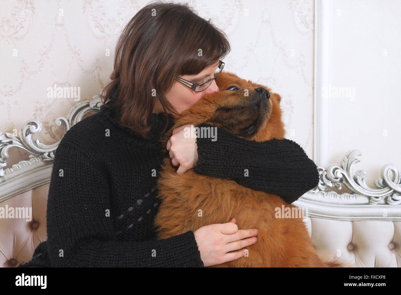woman and Chow Chow Stock Photo - Alamy