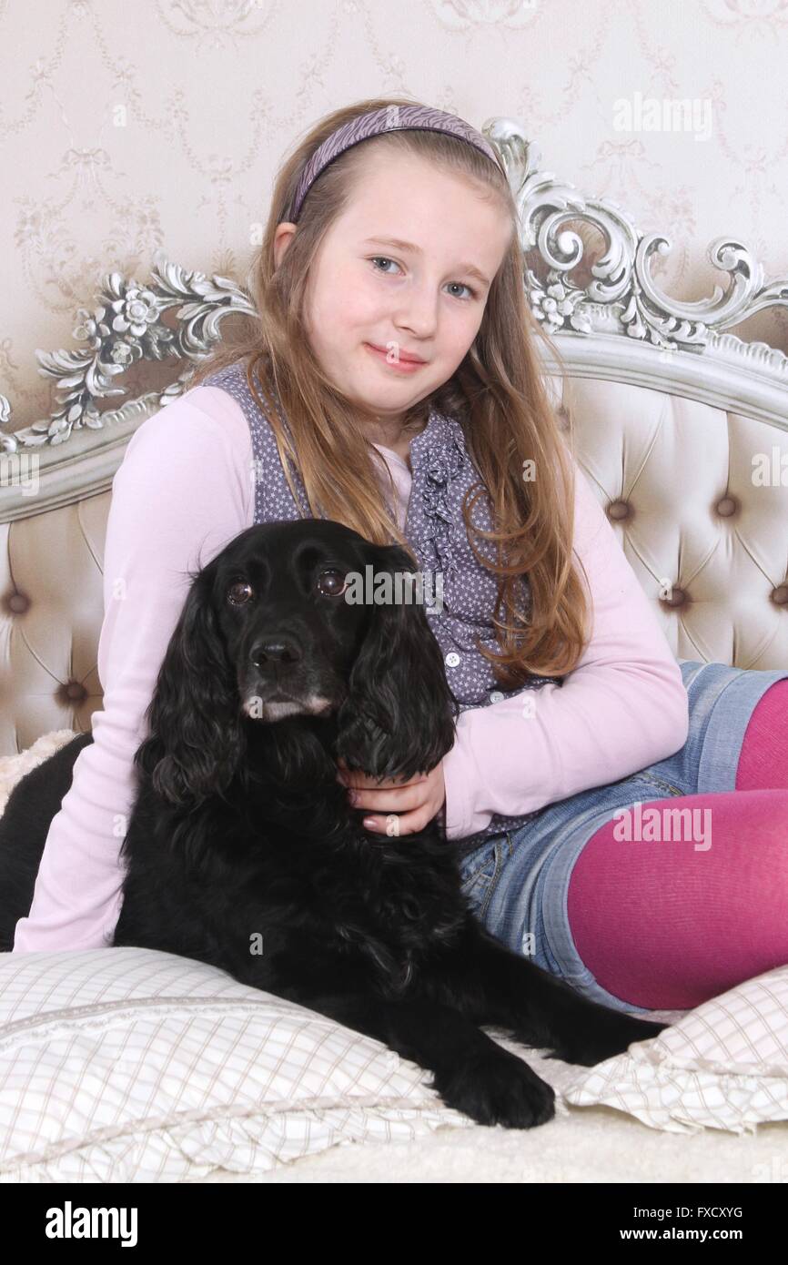 girl and Cocker-Spaniel-mongrel Stock Photo - Alamy