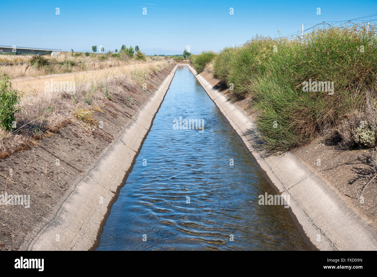 Irrigation ditch in the plain of the River Esla, in Leon Province ...