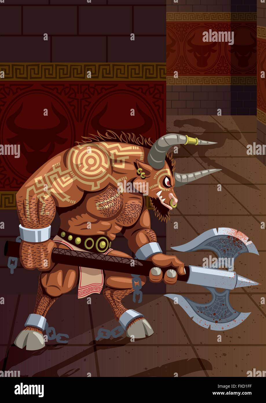 Minotaur in the Labyrinth. No transparency used. Basic (linear) gradients Stock Vector Image ...