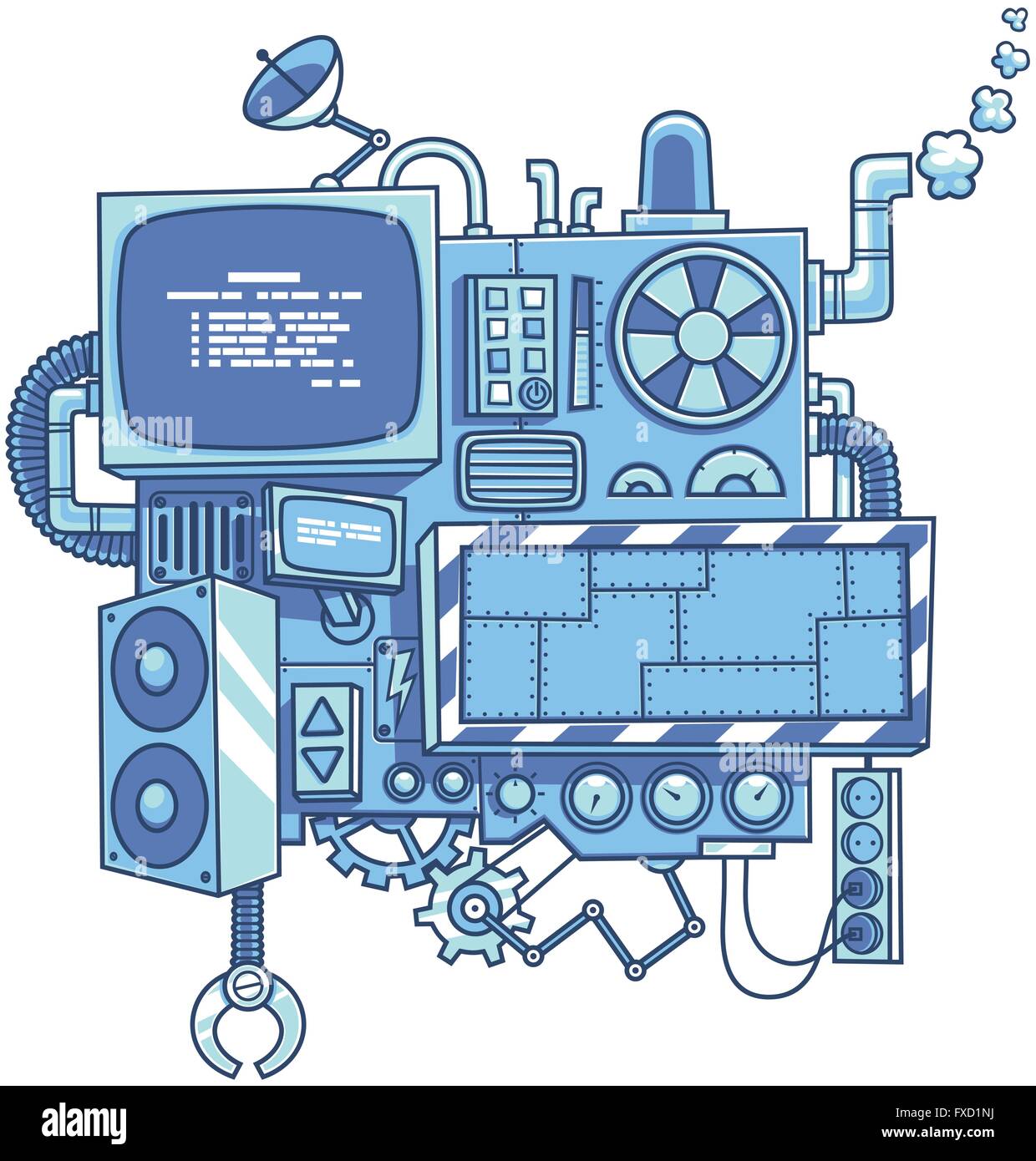 Fictional cartoon machine with copy space isolated over white ...