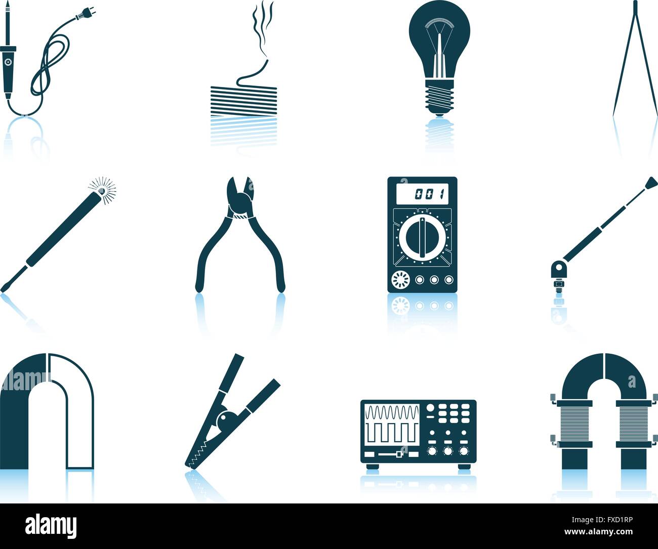 Set of twelve soldering icons with reflections. Vector illustration ...