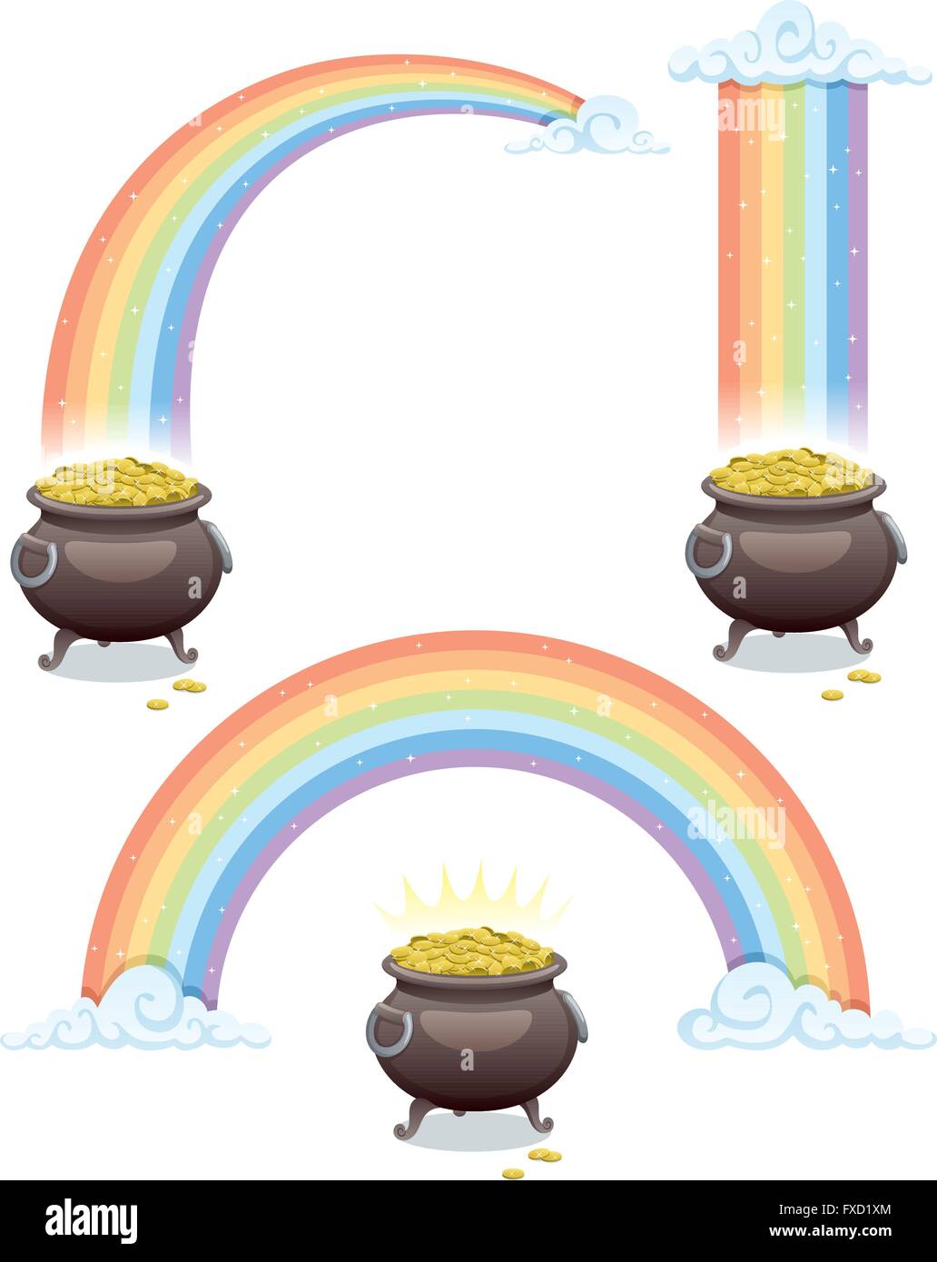 Pot of gold and rainbow in 3 different versions Stock Vector Image ...