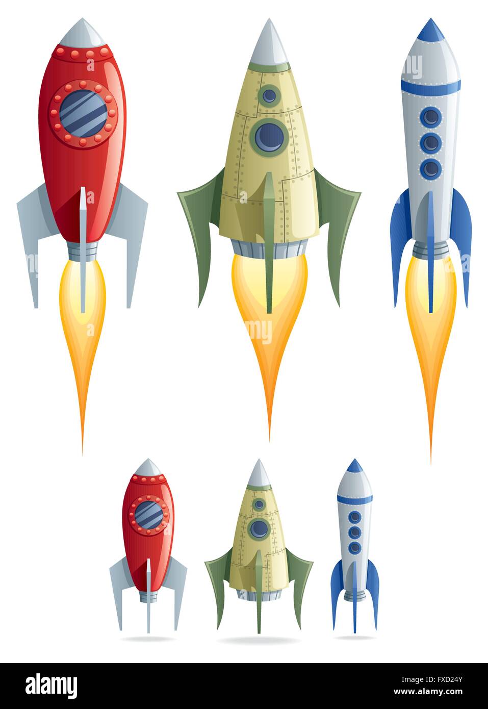 Set of 3 cartoon rockets in 2 versions Stock Vector Image & Art - Alamy