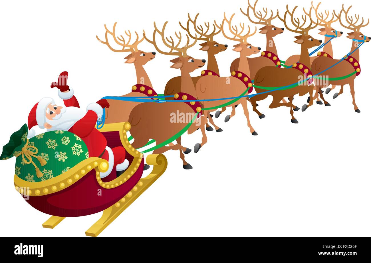 Santa Claus with his reindeers isolated on white Stock Vector Image ...