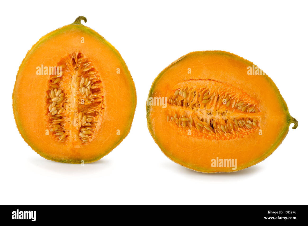 Two pieces of melon isolated on white Stock Photo - Alamy