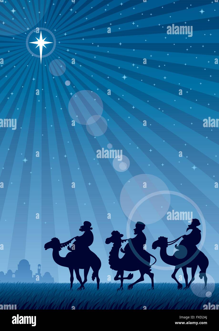 The three Magi follow the Star of Bethlehem Stock Vector Image & Art ...
