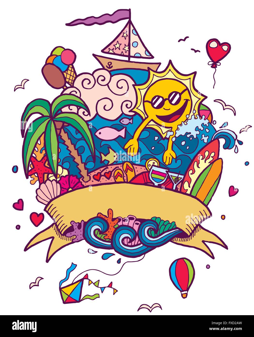 Summer doodle background Cut Out Stock Images & Pictures - Alamy