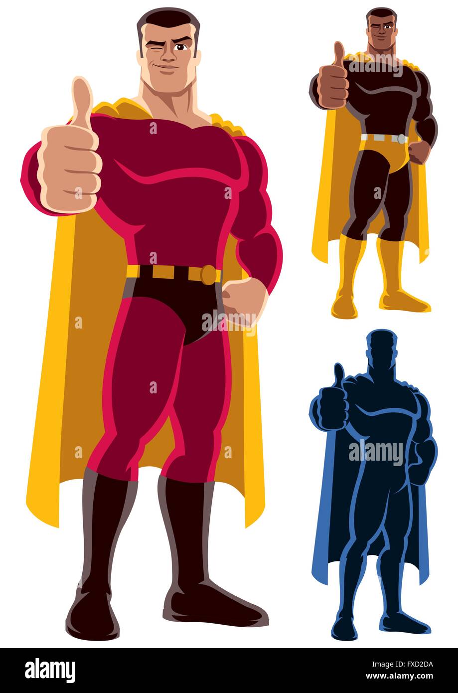 Superhero giving thumbs up. On the right are 2 additional versions ...