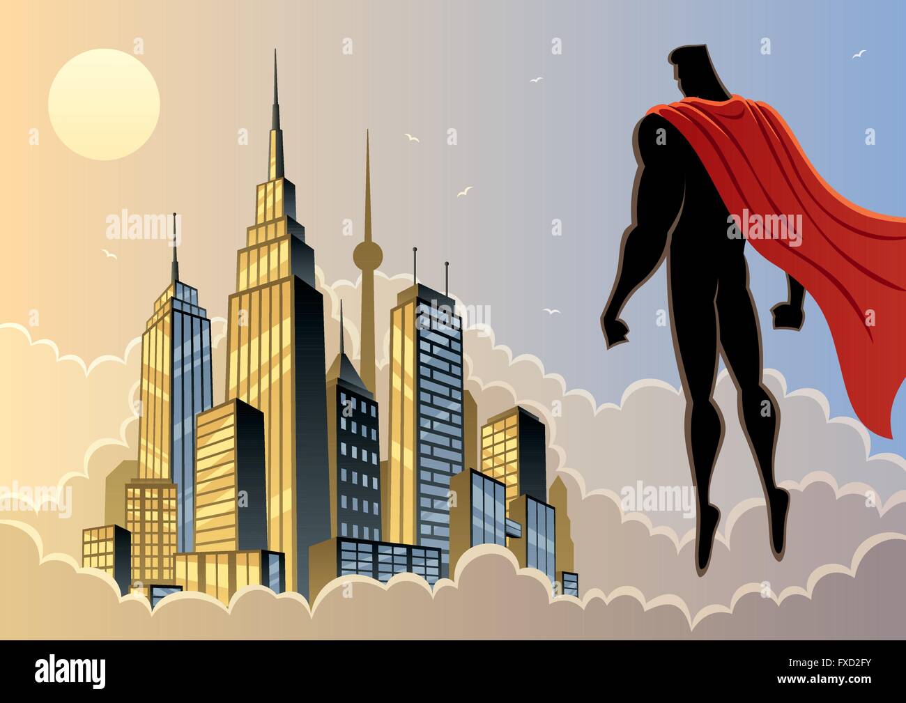 Superhero watching over city Stock Vector Images - Alamy