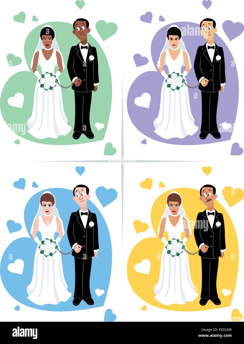 Young couple in 4 versions for different races: African, Asian ...