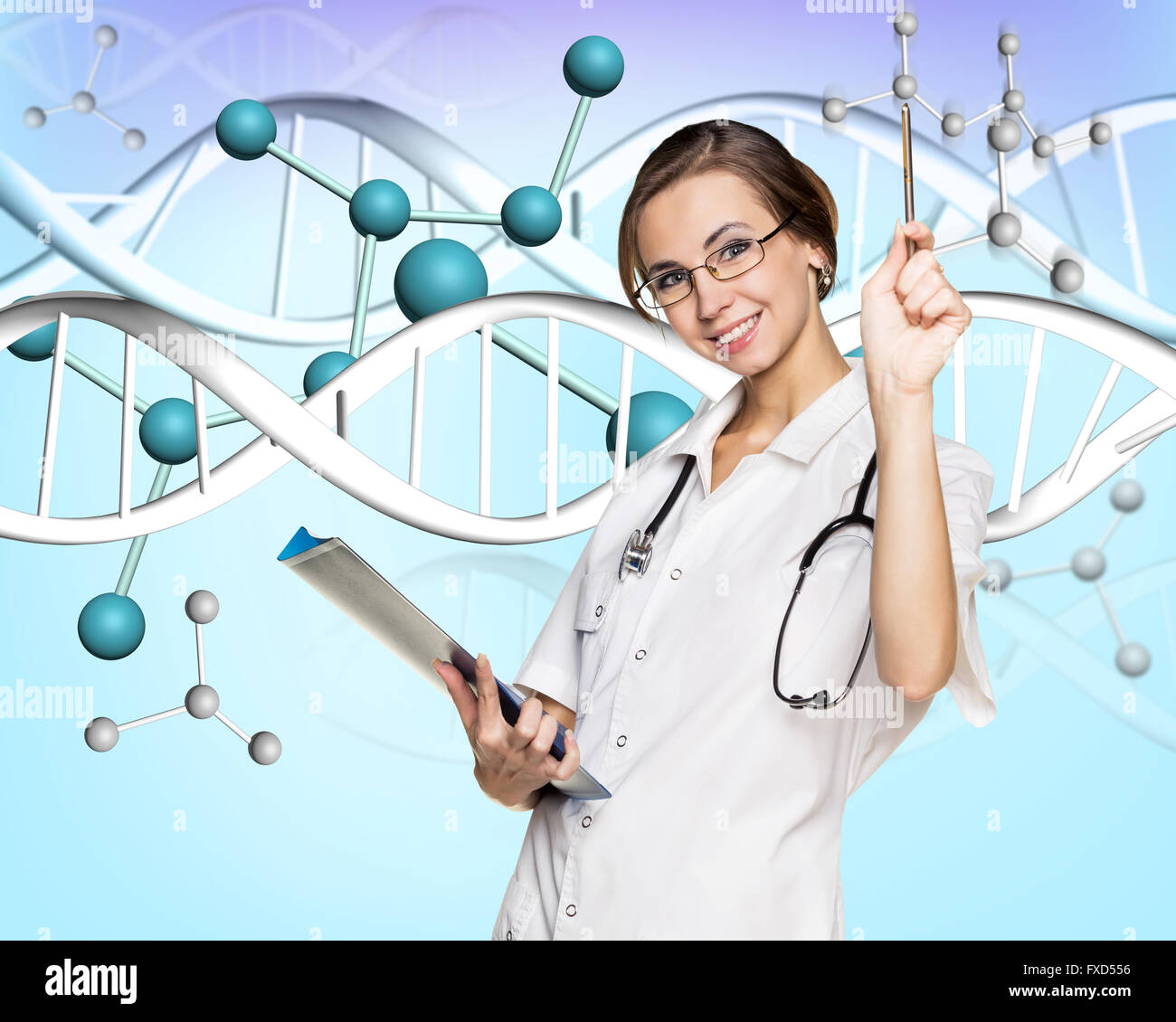 Female doctor and dna molecule formula Stock Photo - Alamy