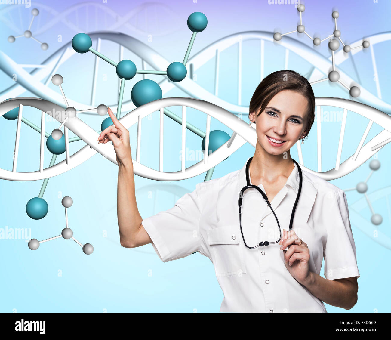 Female doctor and dna molecule formula Stock Photo - Alamy
