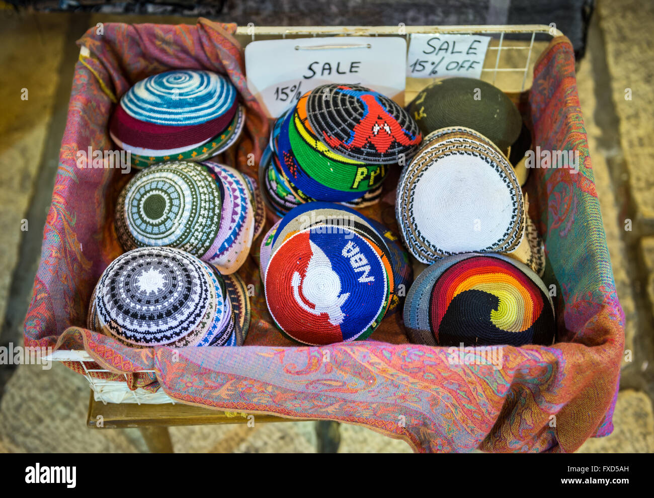 Souvenir stand with kippah at renovated Old Town Cardo Street - main ...