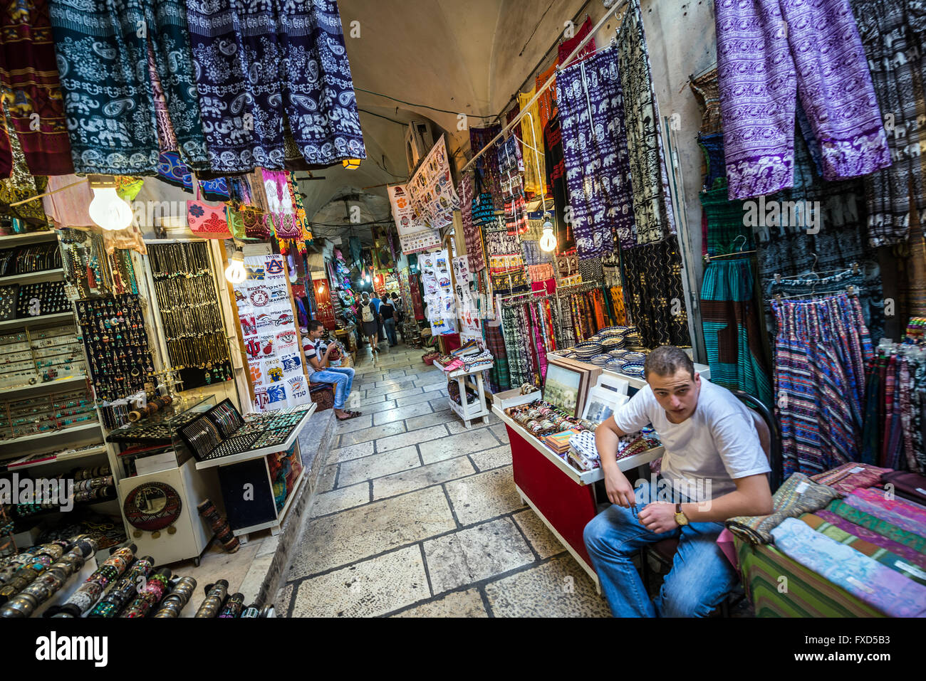 Clothes and souvenirs shops at Arab market that sprawls across ...