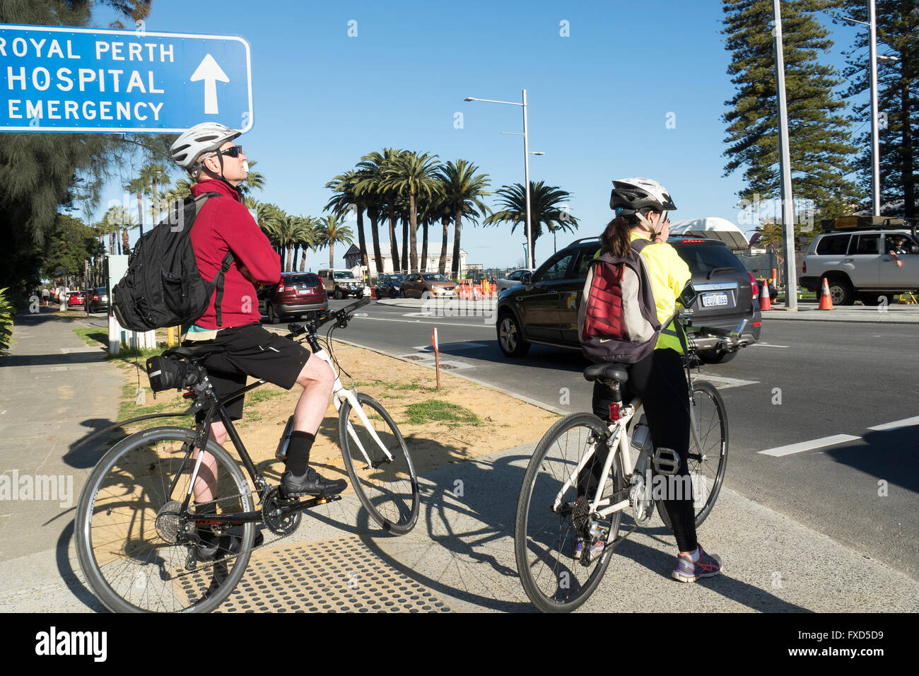 Cyclists Riverside Drive, the City of Perth, Western Australia Stock ...