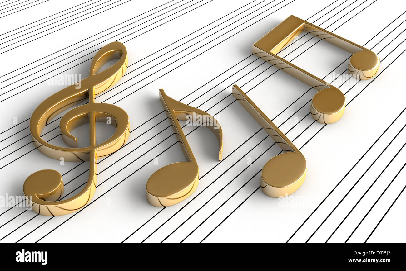 3d rendering of music notes on staff background Stock Photo - Alamy