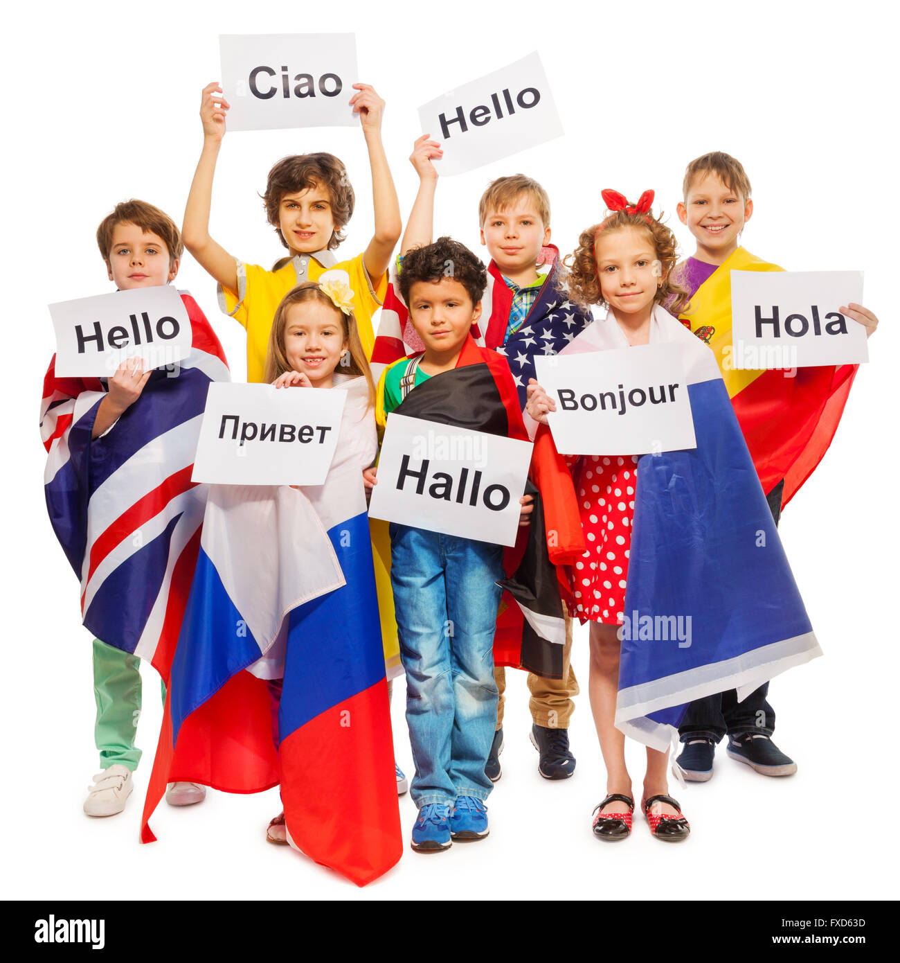 Kids greeting each other in different languages Stock Photo - Alamy
