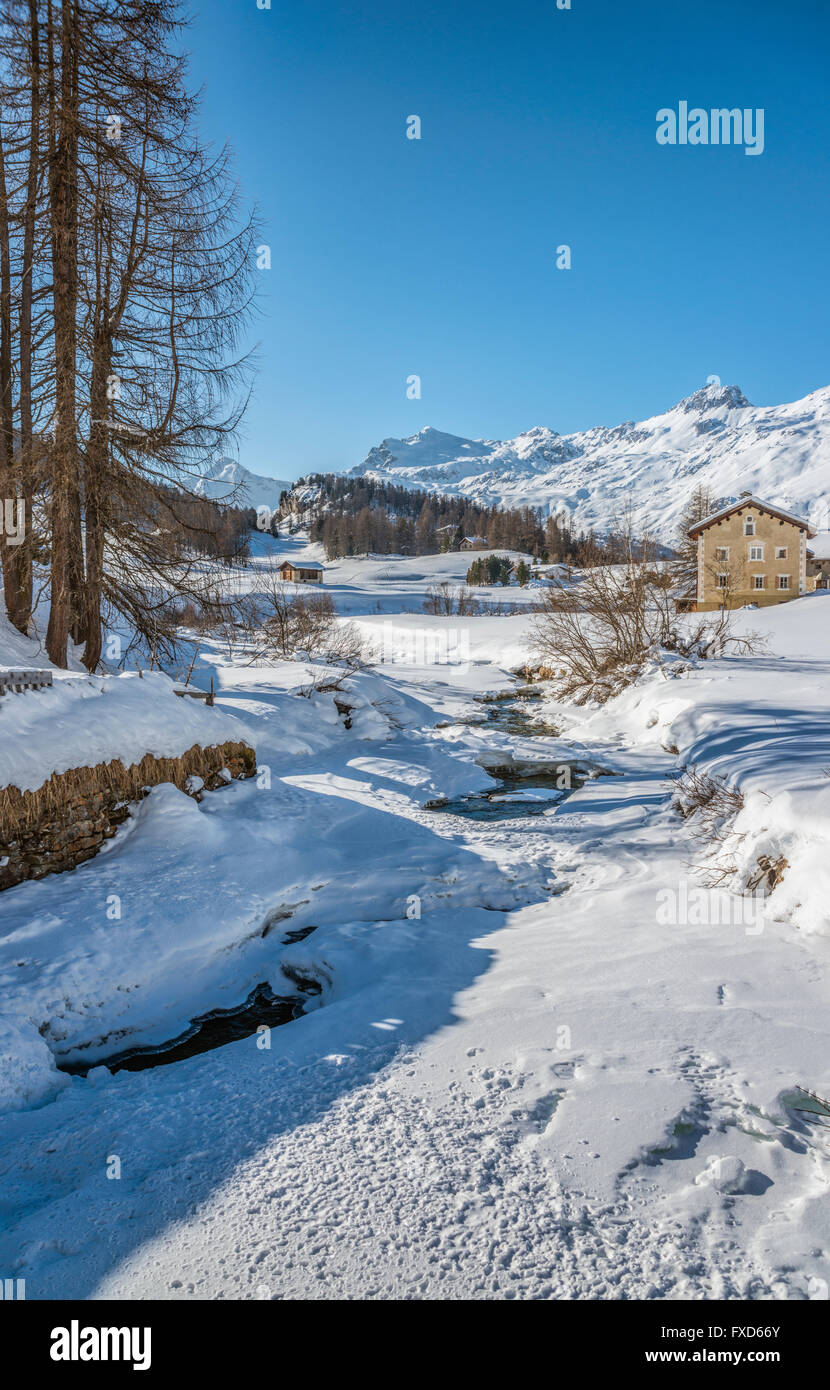 Winter Landscape in Val Fex in the Engadine, Grisons, Switzerland Stock ...