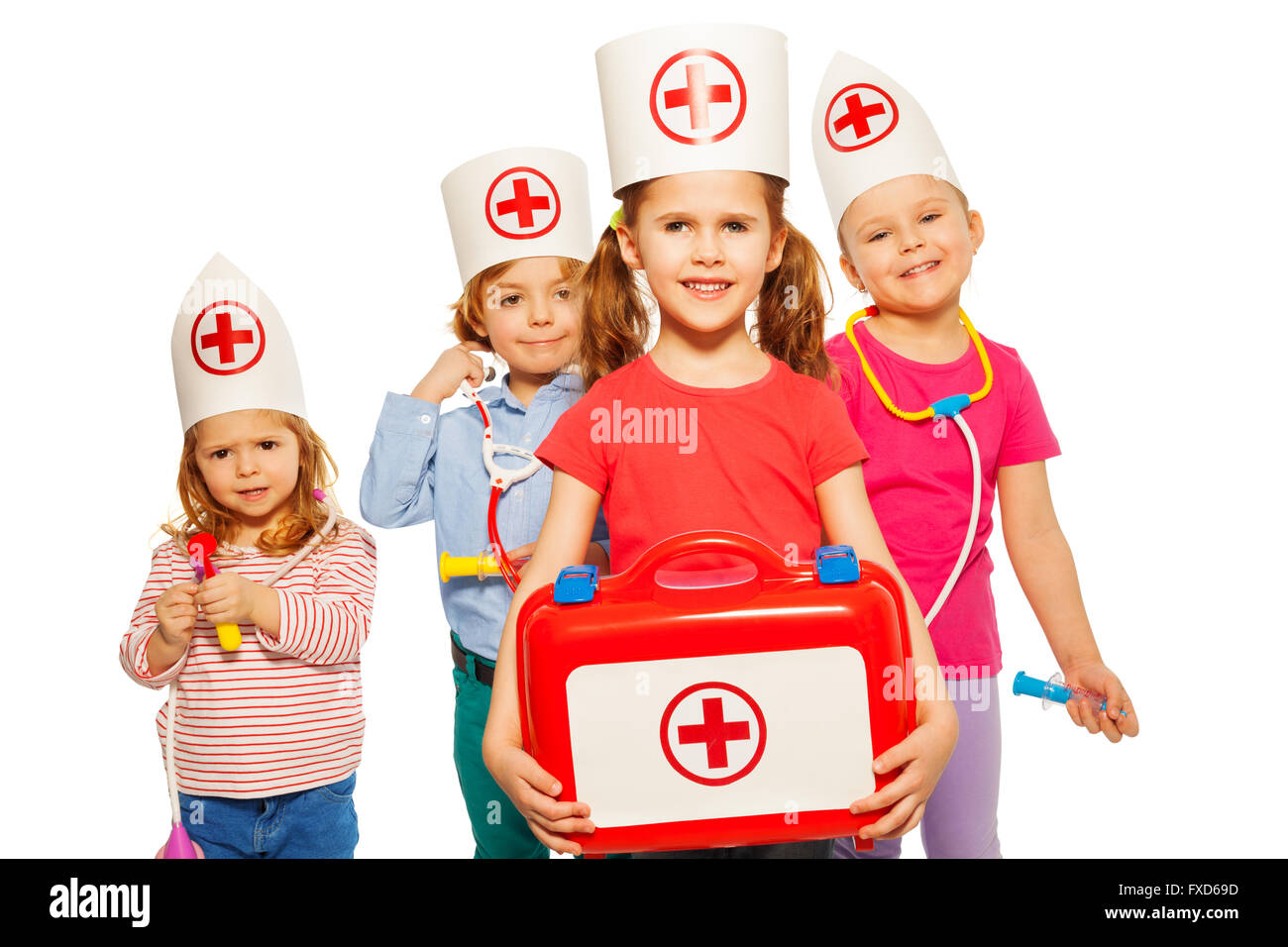 Kids with medical box and toy doctor instruments Stock Photo - Alamy
