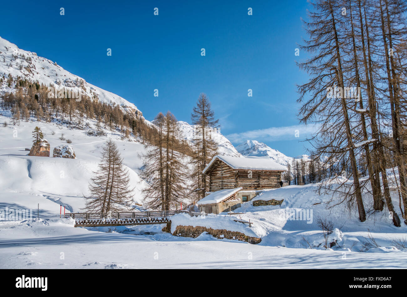 Winter Landscape in Val Fex in the Engadine, Grisons, Switzerland Stock ...