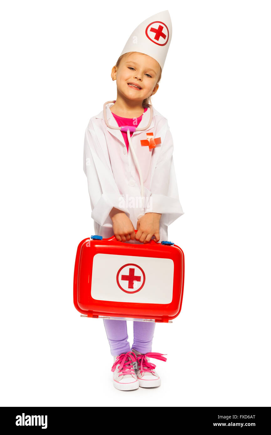Girl dressed like a doctor with toy first-aid kit Stock Photo - Alamy