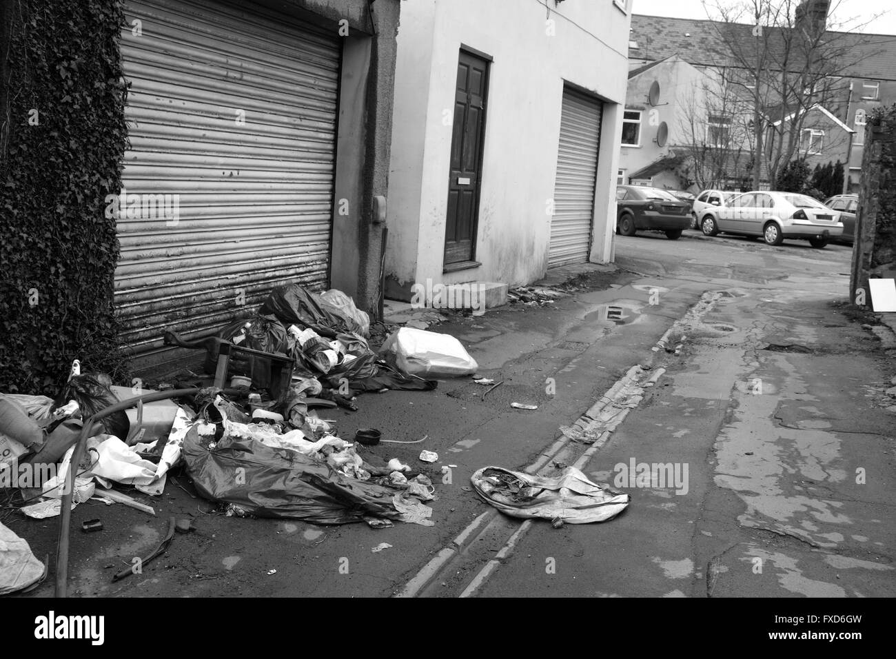Rubbish and garbage left in a Cardiff back street, local authority do ...