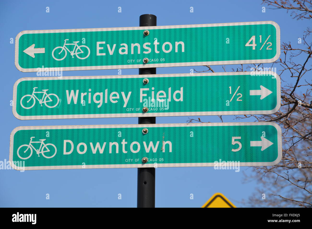 Bicycling directional and distance signs in the Lakeview neighborhood ...