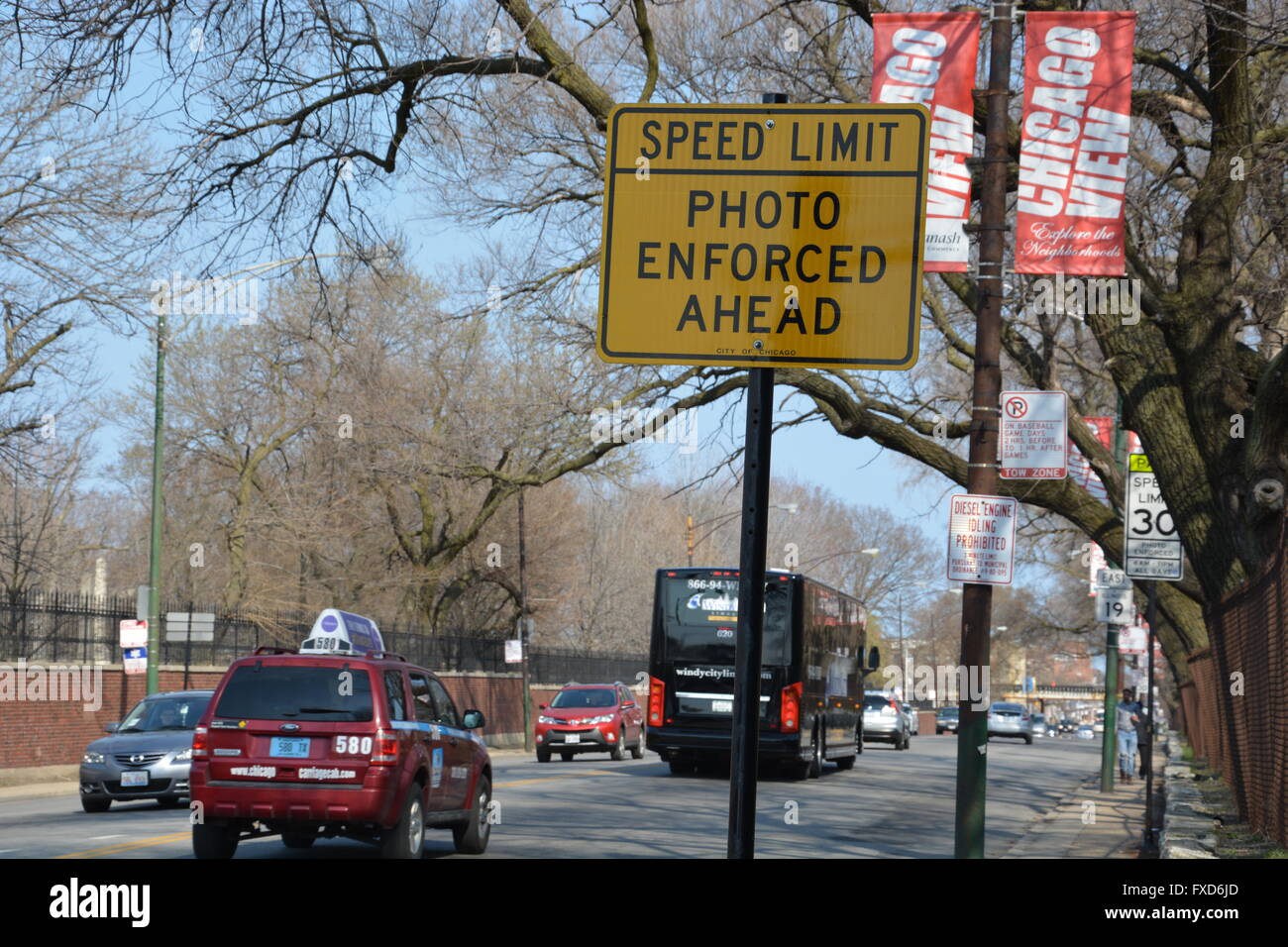 A sign for a speed camera on Irving Park Rd in the Chicago Lake View ...